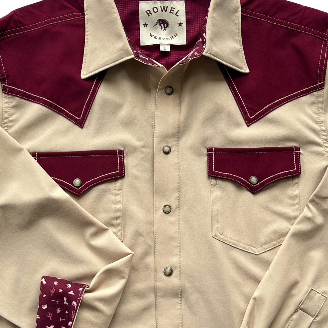 Pebble / Cabernet Long Sleeve Performance Western Shirt – Rowel Western ...