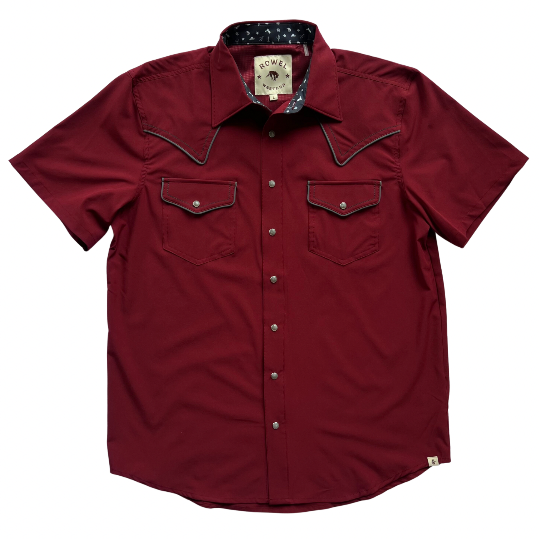Cabernet/Irongate Piping Short Sleeve Performance Western Shirt – Rowel ...